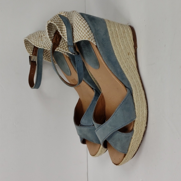 Pinaz | Shoes | Pinaz Blue Suede Cream Jute Woven Espadrille Wedge ...